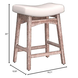 Sophia & William White Bar Stools Set of 2, Counter Height Modern Bar Stools with Linen Fabric Seat & Solid Wood Legs, 24 inch Bar Chairs
