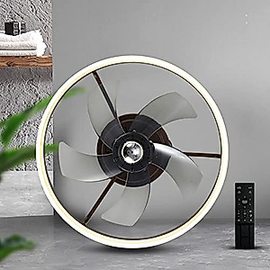 Letmarey Flush Mount Low Profile Ceiling Fans with Lights and Remote Control, 18" Modern Ceiling Fan Light 5 Blades 6 Speed Reversible LED Dimmable, for Indoor Installation. (Coffee)