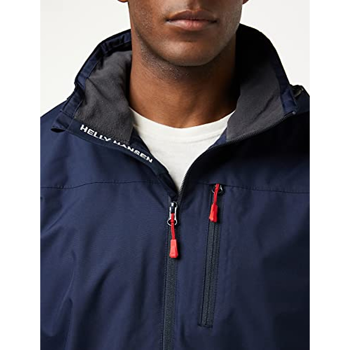 Helly Hansen Men's Crew Hooded Midlayer Fleece Lined Waterproof Raincoat Jacket, 597 Navy, Medium