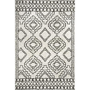 nuLOOM Lacey Moroccan Geometric Shag Area Rug, 6' 7" x 9', Off-white
