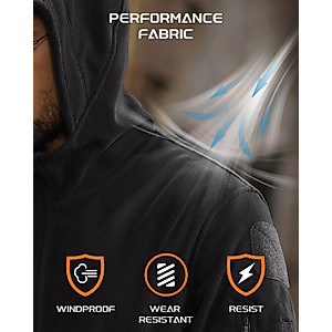 MAGCOMSEN Hoodies for Men Fleece Lined Tactical Jackets Mens Fleece Jackets Work Jacket Mens Jacket Outdoor Black XL