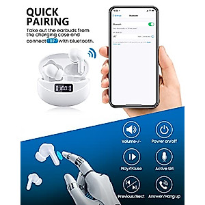 Eumspo Wireless Earbuds Bluetooth V5.1 Earbuds 35H Playtime Stereo Sound in-Ear Bluetooth Headphones Waterproof Touch Control Wireless Headphones with LED Charging Case for Sports Running Workout