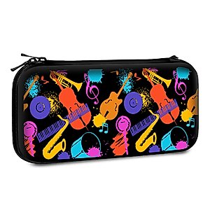 Carrying Case Compatible with Switch 2017 / Switch OLED 2021 Console Joy-Con with 10 Game Card Slots , Jazz musicpattern with musical instruments