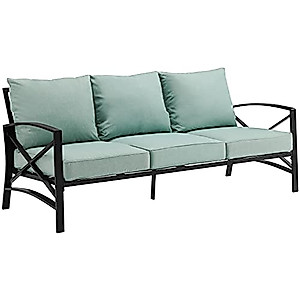 Crosley Furniture Kaplan Outdoor Sofa with Steel Frame, 3-Person Patio Couch for Porch, Deck, Backyard, Oiled Bronze with Mist Cushions