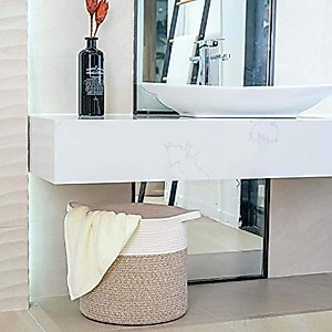 MINTWOOD Design 15 x 14 Inches Decorative Woven Cotton Rope Storage Basket, Stuffed Toy Basket Bin, Laundry Basket, Nursery Basket, Blanket Basket, Dog Toy Basket, Gift Basket, Brown