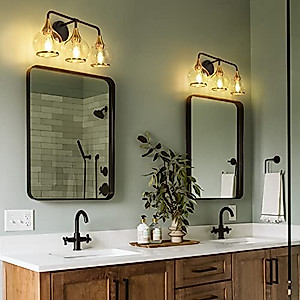 HAHZT Black and Gold Bathroom Vanity Light 3-Lights Bathroom Light Fixtures Over Mirror with Clear Glass Shade 22.4 inch Wall Sconce Lighting Bath(Exclude E26 Bulb)