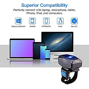 Upgraded Eyoyo 1D Wireless Ring Barcode Scanner Bluetooth, 3-in-1 USB Wired Inventory Bar Code Scanner Fast Scanning Portable Mini Finger Barcode Reader for Tablet iPhone IPad Android Windows Mac
