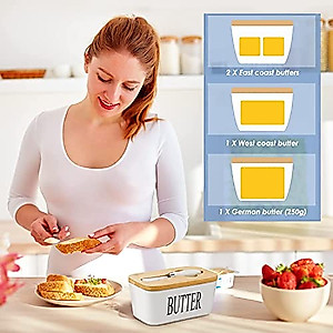 CHILDHOOD Large Butter Dish - Ceramic Butter Dish with Lid and Knife, Butter Container Double Silicone Seals, Good Kitchen Gift (White)