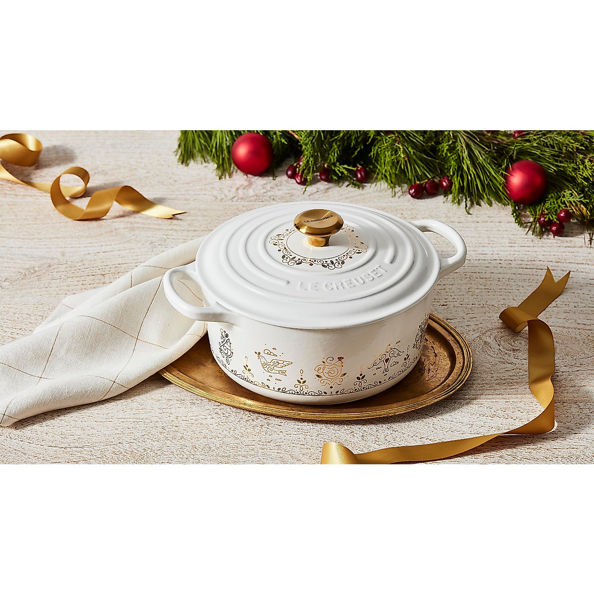 Le Creuset Noël Collection Enameled Cast Iron 12 Days of Christmas Round Dutch Oven, 3.5 qt., White