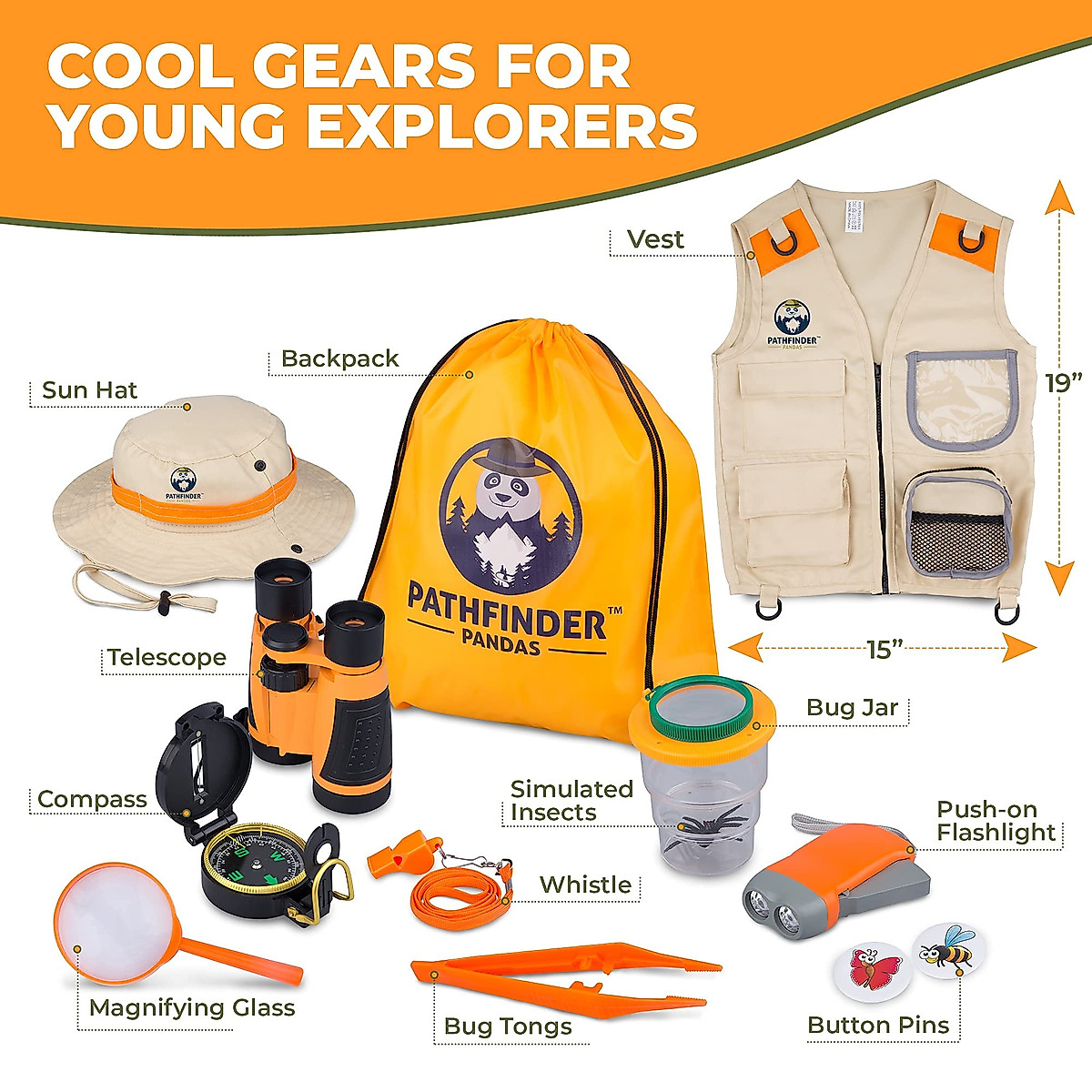 Kids Explorer Kit with Safari Vest & Hat for 3-12 Year Old Boys & Girls - Safari Costume Kids, Zoo Keeper, Paleontologist, Bug Kit & More - Giftable STEM Outdoor Explorer Kit for Kids + Bug Ebook