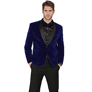 MAGE MALE Men's Velvet 2 Piece Suit Shawl Lapel One Button Slim Fit Tuxedo Blazer Party Dinner Jacket & Pants