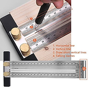 Precision Marking T-Rule Stainless Steel T Type Hole Ruler Scribing Gauge Marking Measuring Tool with Automatic Pencil 200mm/300mm/400mm(200mm)