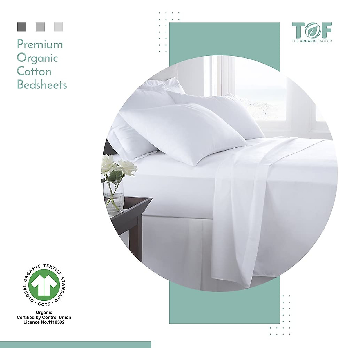 California King Sheet Sets - White, GOTS Approved 400TC, Organic Sheets, 4 Piece Bedding Set, Cal King Sheets, Silky Soft Sateen Weave, Cal King Sheets Deep Pocket Fitted, California King Sheets