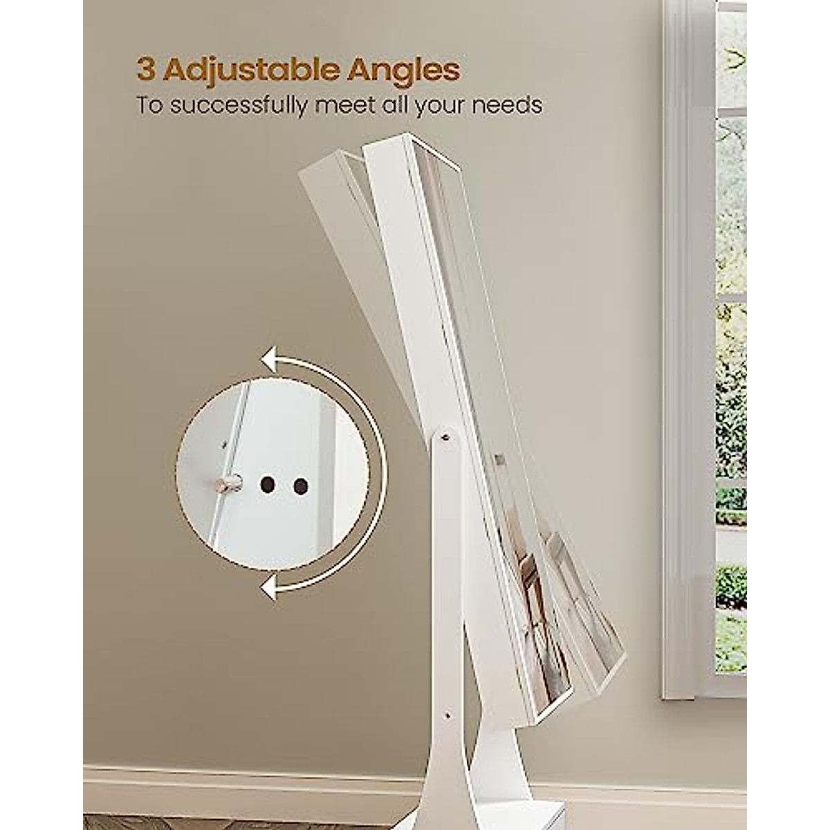 Hzuaneri 8 LEDs Jewelry Cabinet, 42.5" Tall Frameless Mirror Jewelry Armoire, Freestanding Makeup Jewelry Storage with 1 Drawer, 5 Shelves, Jewelry Organizer, White and Black JC14803B