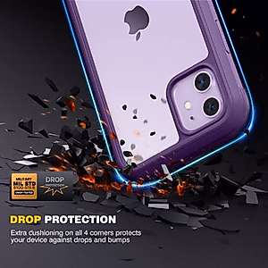 Diaclara Compatible with iPhone 11 Case, Full Body Rugged Case with Built-in Touch Sensitive Anti-Scratch Screen Protector, Soft TPU Bumper Case Clear Compatible with iPhone 11 6.1" (Purple and Clear)