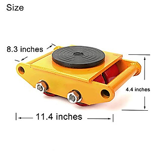 6T Industrial Machinery Mover 13200LBS Heavy Duty Machinery Skate Dolly Machinery Moving Skate w/ 360°Rotation Cap and 4 Rollers for Industrial Moving Equipment - Yellow