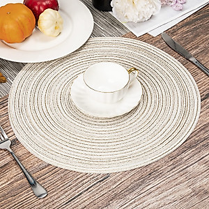 SHACOS Round Placemats Set of 6 Braided Circle Place Mat Washable 15 inch Table Mats for Kitchen Dining Table Mixed Color (Ivory, 6)