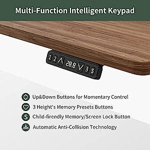 FEZIBO Triple Motor L Shaped Stadning Desk with LED Strip & Power Outrlets，63 inches Height Adjustable Stand up Corner Desk with Ergonomic Monitor Stand, Black Frame/Black Walnut Top