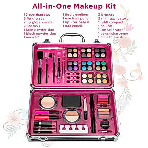 Vokai Makeup Kit Set - 32 Eye Shadows 6 Lip Glosses 2 Lip Gloss Wands 2 Lipsticks 1 Face Powder Duo 1 Blush Powder Duo 1 Mascara - Case with Carrying Handle