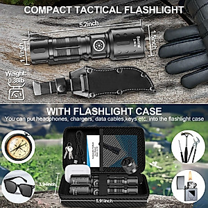 Rechargeable Flashlights 20,000 High Lumens, 1500M Long Throw Super Bright LED Small Powerful Tactical Flashlight with Memory Function, 6Modes Pocket Waterproof Flash Light for Camping,Emergency