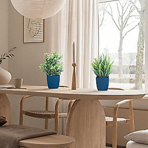 summer flower 2 Pack Fake Plants in Pot Small Artificial Eucalyptus Potted Plant Faux Rosemary in Pot Greenery for Home Decor Indoor Office Shelf Table Desk Bathroom Decoration (Blue-2)