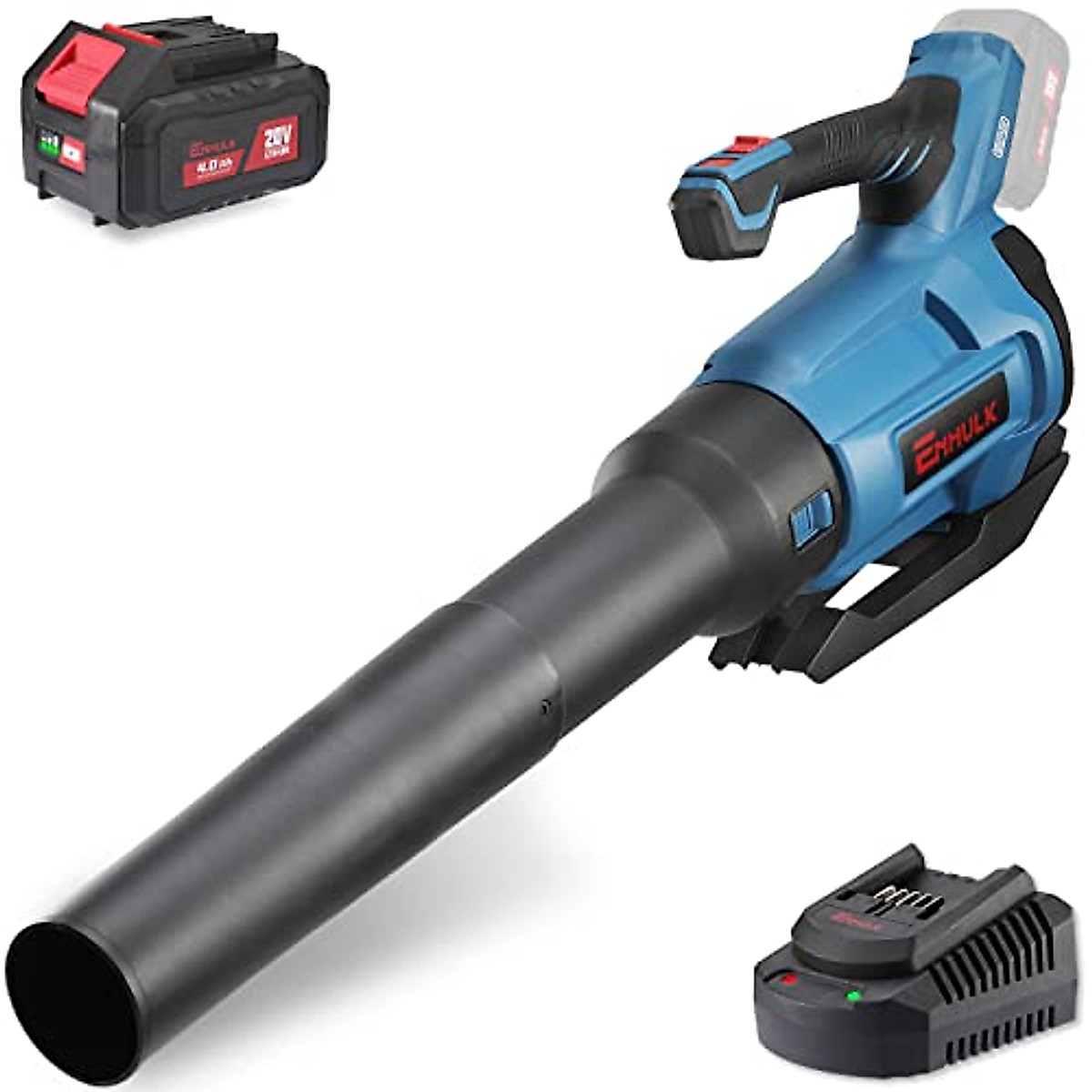 Enhulk Leaf Blower Cordless, 430 CFM Max Electric Jet Blower with Powered Brushless Motor, 20V 4.0Ah Battery & Fast Charger, High/Low-Speed Handheld Blowers for Lawn Care Yard Work Around The House