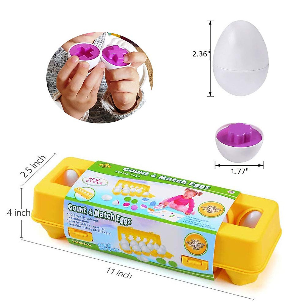 Easter Matching Eggs Easter Basket Stuffers Gift for 1 2 3 Years Old Toddlers Kids Boys Girls Educational Color Shape Eggs(12 Eggs in Carton)