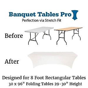 Banquet Tables Pro 8 Ft White Stretch Tight Fit Spandex Rectangular Folding Tablecover for 30Wx96Lx30H Folding Patio Tables, Banquet,Party