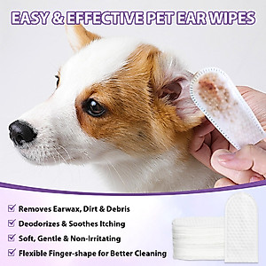 Pjordo Dog Ear Cleaner Finger Wipes, Ear Finger Wipes for Dogs & Cats, Gently Remove Ear Wax, Debris, Sooths & Deodorizes, Relieve Ear Itching, Pet Ear Wipes with Aloe Vera & Witch Hazel - 50 Count