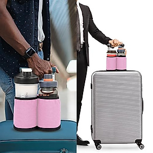Luggage Cup Holder for Suitcases Free Hands, Travel Accessories, Luggage Cup Caddy Gifts, Beverage Holder, Universal Luggage Accessories for Flight Attendants, Business Travelers, Pink