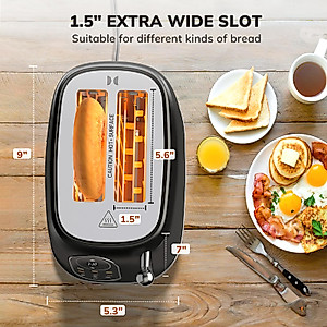 Keenstone Toaster Touch Control, Retro Toaster with Touchscreen, Stainless Steel 2 Slice Toaster Extra Wide Slot Features Bagel, Reheat, Defrost, Cancel, 6 Shade Settings&Removable Crumb Tray