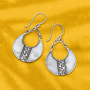 Ross-Simons Mother-of-Pearl Bali-Style Teardrop Earrings in Silver