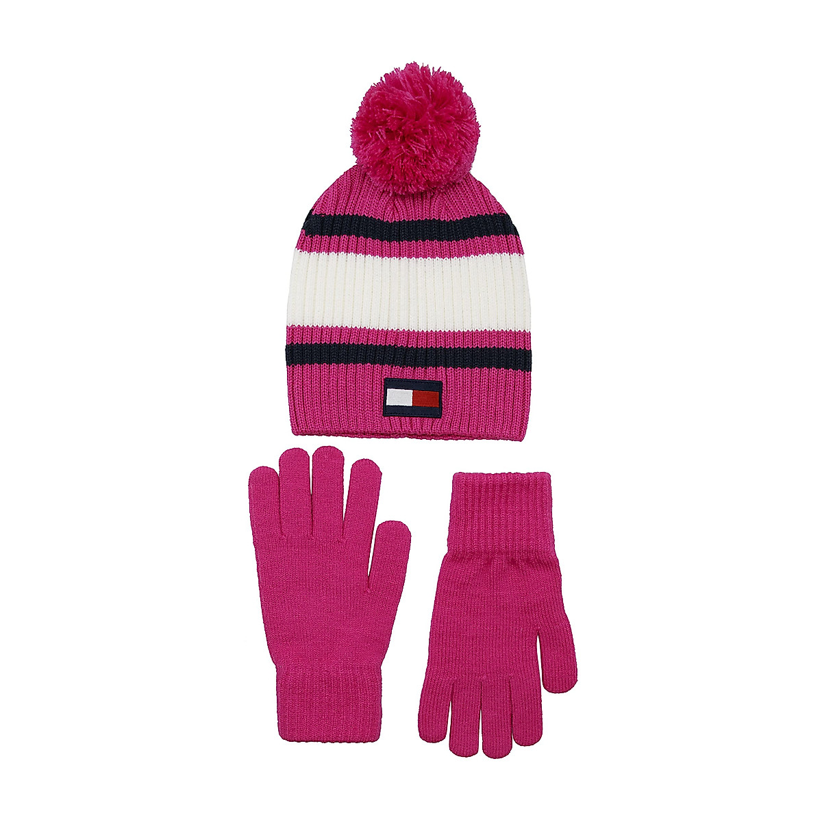 Tommy Hilfiger Girls Ribbed Beanie & Glove Accessories Set Cold Weather Hat, Pink Ribbed Set