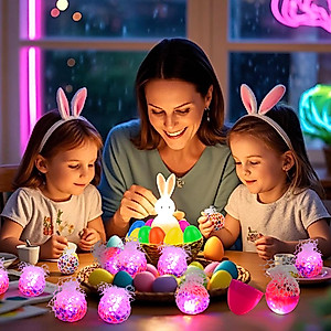 12 Pack Easter Eggs Filled with LED Stress Balls Fidget Toys, Easter Eggs Fillers Light Up Squishies Squeeze Ball Sensory Toys Easter Hunts Party Favors Easter Basket Stuffers for Kids Boys Girls