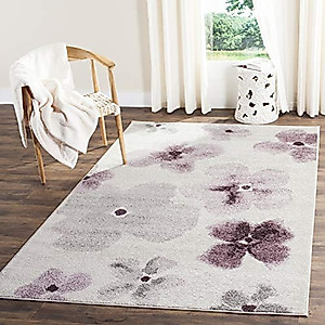 SAFAVIEH Adirondack Collection 4' x 6' Ivory / Purple ADR123L Floral Watercolor Non-Shedding Living Room Bedroom Accent Rug
