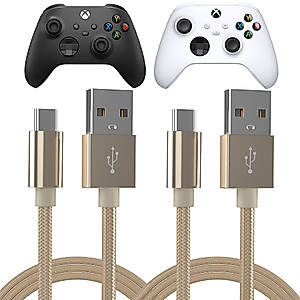 TALK WORKS Controller Charger Cable Compatible for Xbox X/S Controller, USB C to USB A - 6' Nylon Braided Type C Fast Charging Cord for X-Box X/S (Gold, Pack of 2) (14099)