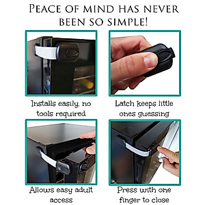 Baby Safety Locks | Child Proof Cabinets, Drawers, Appliances, Toilet Seat, Fridge and Oven | Tools Not Required | Uses 3M Adhesive with Adjustable Strap and Latch System (6-Pack, White)