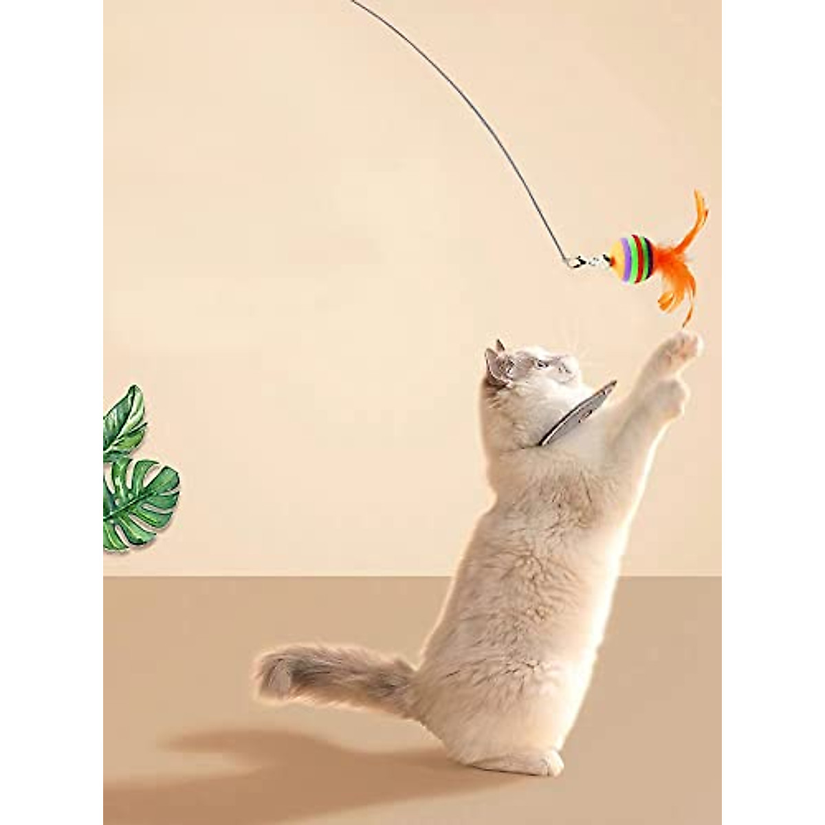Cat Feather Toys Interactive Cat Toy with Super Suction Cup Detachable 6 PCS Feather Replacements with Bell 2 Wand Cat Spring Feather Toys for Indoor Cats Kitten Play Chase Exercise