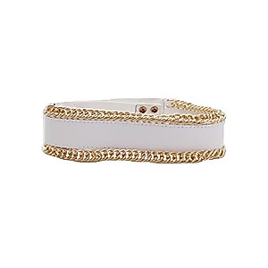 Women White Wide Fashion Belt - Elastic Waistband Gold Metal Chain Links Size S, Silver, One Size