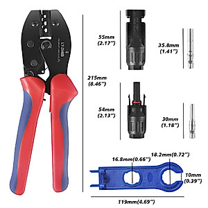 MUYI 47pcs Solar Panel Replacement Tools Kits, 10 Pair Solar Connectors and 2pcs Spanners Wrench with 1-Piece Wire Crimper for 13-10AWG Cable (2.5/4/6mm²)