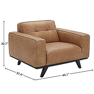 Amazon Brand – Rivet Bigelow Modern Oversized Leather Accent Chair with Wood Base, 44.1"W, Cognac / Espresso