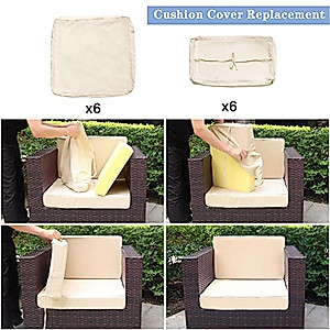 Qaworci Outdoor Cushion Slipcovers, Waterproof Patio Cushion Covers Replacement, Washable Patio Cushion Covers, Cushion Covers for Patio Furniture with Zipper (Beige)