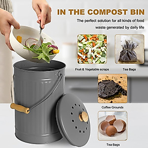 Holismo Compost Bin Kitchen Countertop, 1.95 Gallon Counter Compost Bin with Lid, Rustproof Coated Compost Bucket, Indoor Composter includes Three Charcoal Filters