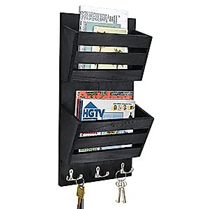 Unistyle Rustic Mail Organizer Wall Mount with 4 Key Hooks,Mail Holder Wall Mounted，Hanging Mail Organizer,Letter Holder for Wall,Key Hanger for Letter, Magazines, Keys, Dog Leashes