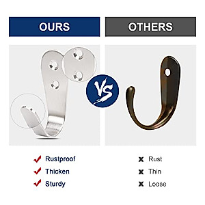 NearMoon Coat Hooks Wall Mounted, Stainless Steel Wall Hooks Heavy Duty Robe Hanger Rustproof for Hanging Coat Towel Hat Key Bag on Bathroom/Kitchen, 10 Pack (Brushed Nickel)