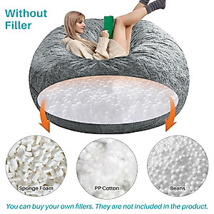 cjc Microsuede 6FT 7FT Foam Giant Bean Bag Cover Memory Living Room Chair Lazy Sofa Slipcovers(Light Grey, 6FT 150 * 75cm)