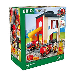 BRIO 33833 World Central Fire Station - Interactive Toy Set with Fire Truck and Accessories | Light and Sound Features | Compatibility with All BRIO Railway Toys | Safety Tested | for Kids Ages 3+