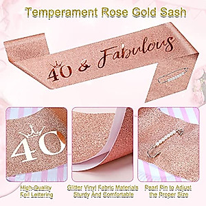 Gaciban 40th Birthday Decorations Women, 40th Birthday Sash and Tiara Crown, Cake Toppers, Birthday Candles, Napkins Sett, Happy 40th Birthday Gifts for Women (Rose Gold)