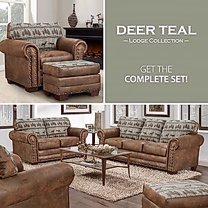 American Furniture Classics Model 8503-90 Deer Teal Lodge Tapestry Sofa