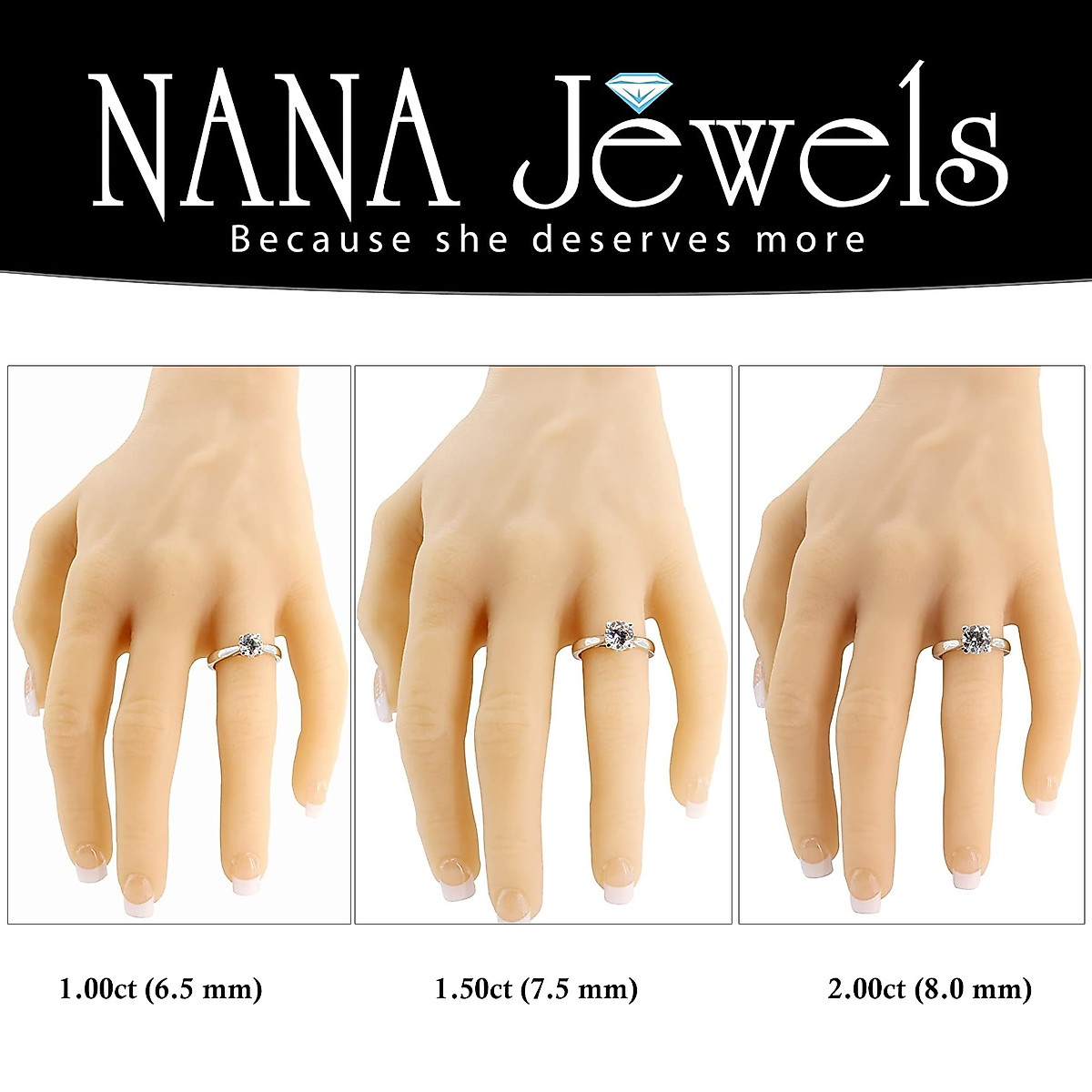 NANA Jewels 1.50ct Round Cut Lucita Solitaire Simulated Diamond Wedding Engagement Ring 14K Gold - 7.5mm - Size 6